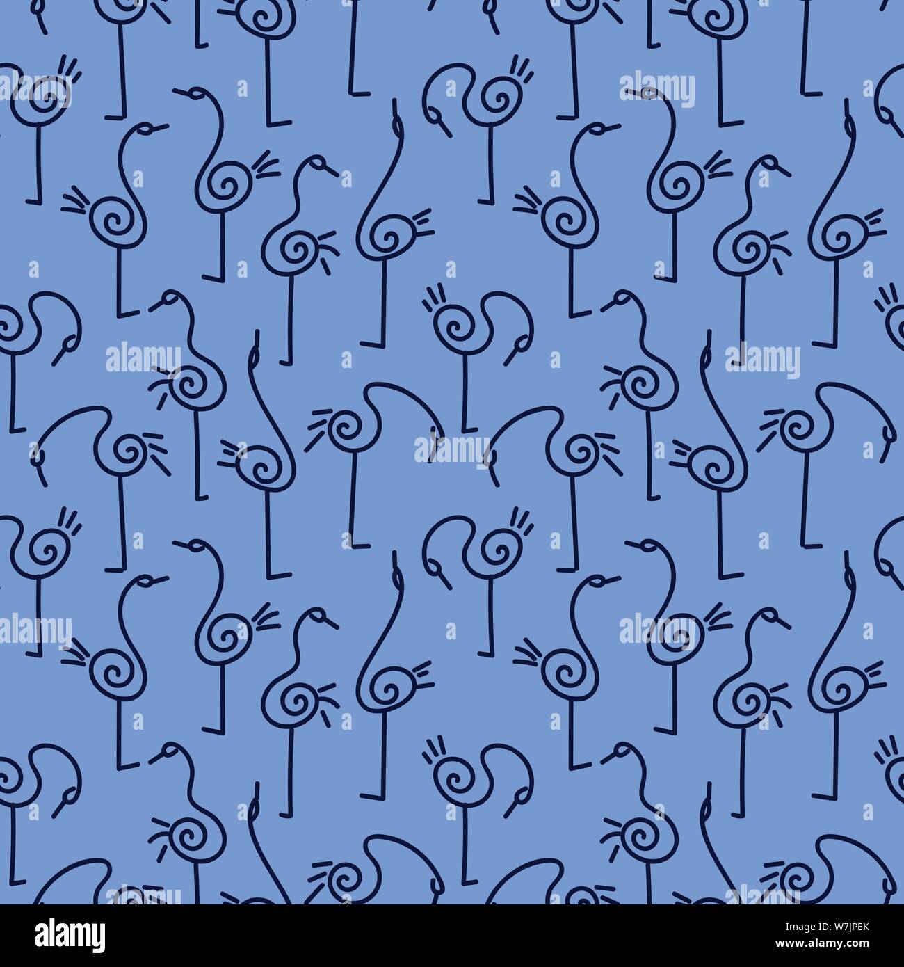 seamless vector pattern withsimply drawn stylized birds in blue colors ...