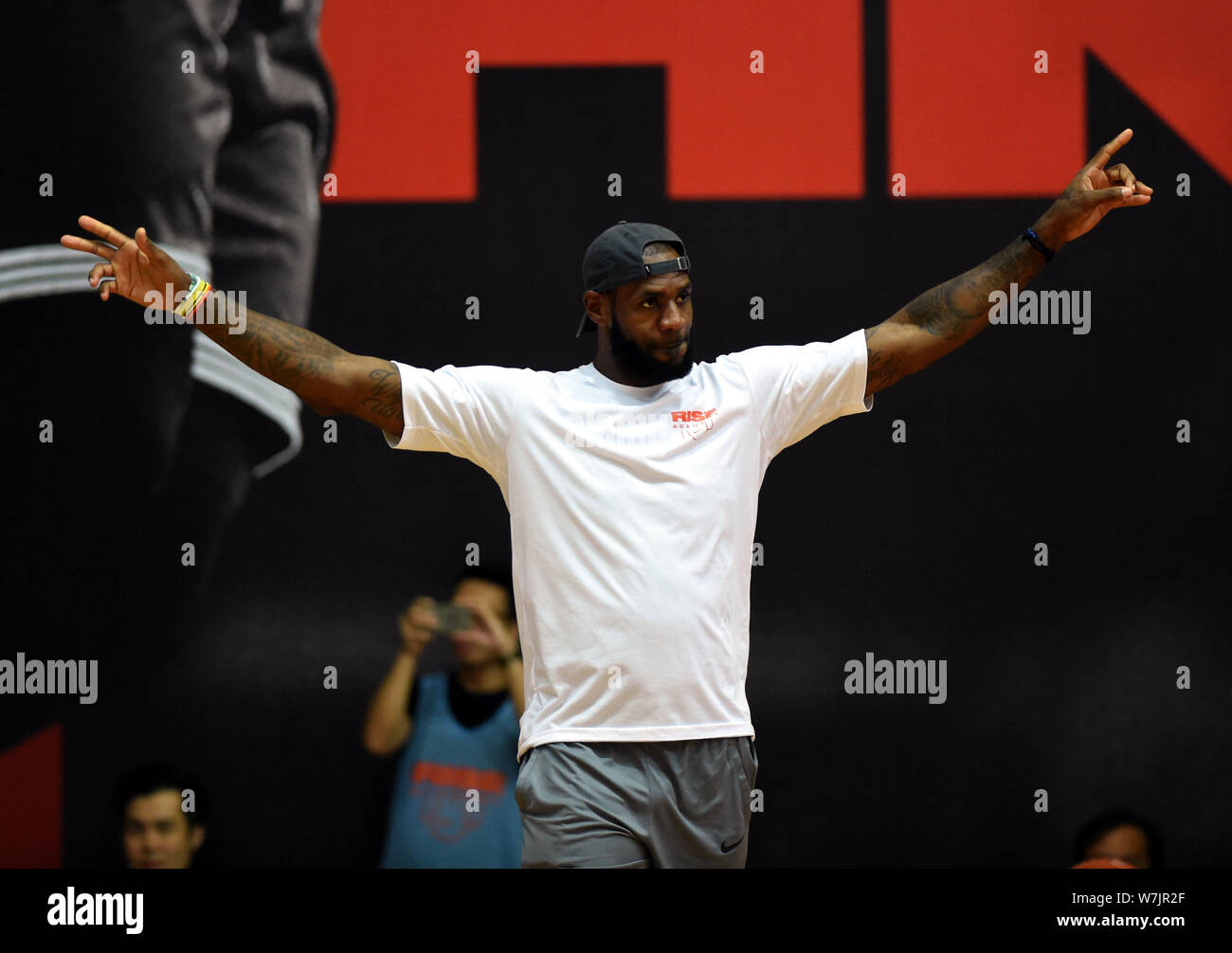 NBA star LeBron James of Cleveland Cavaliers attends a fan meeting ...