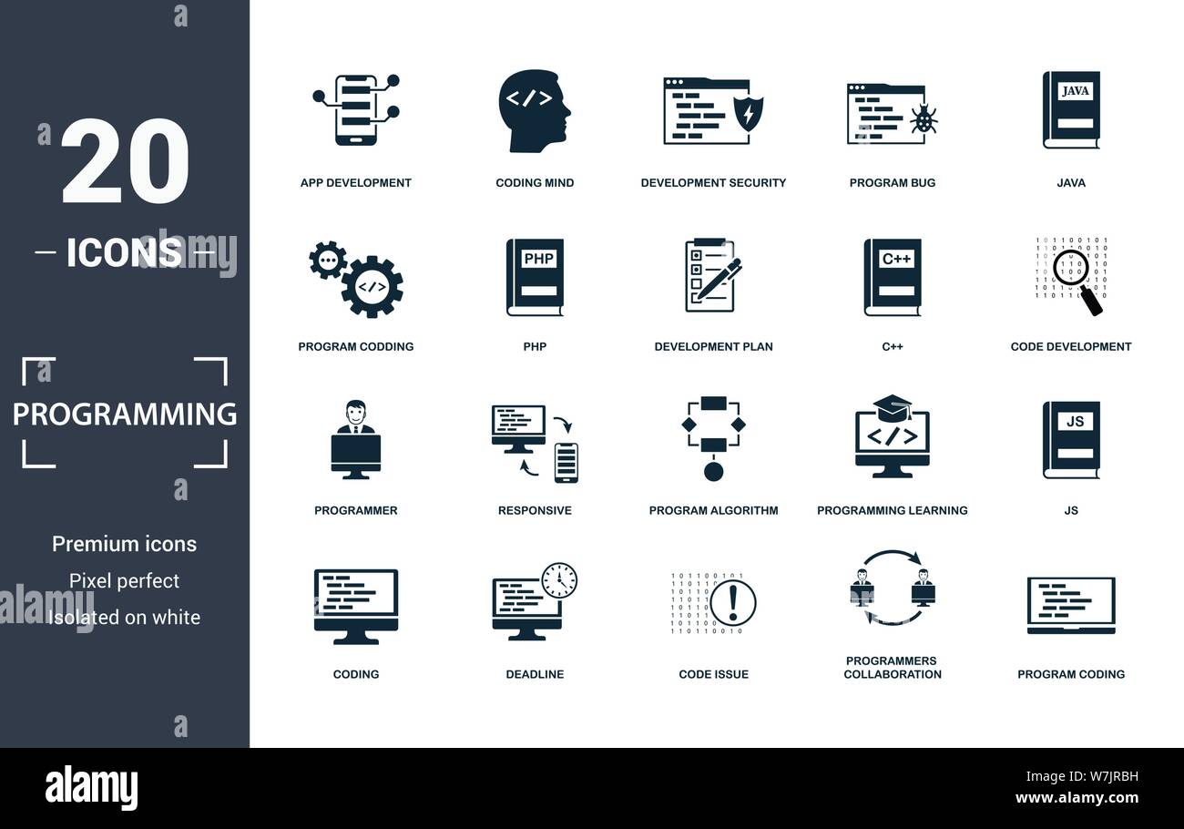 Programmer Icon Set Contain Filled Flat Coding Php Programming
