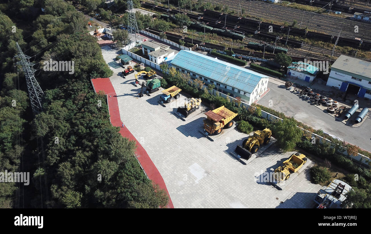 Aerial view of the Fushun West Open Coal Mine, the largest open coal ...
