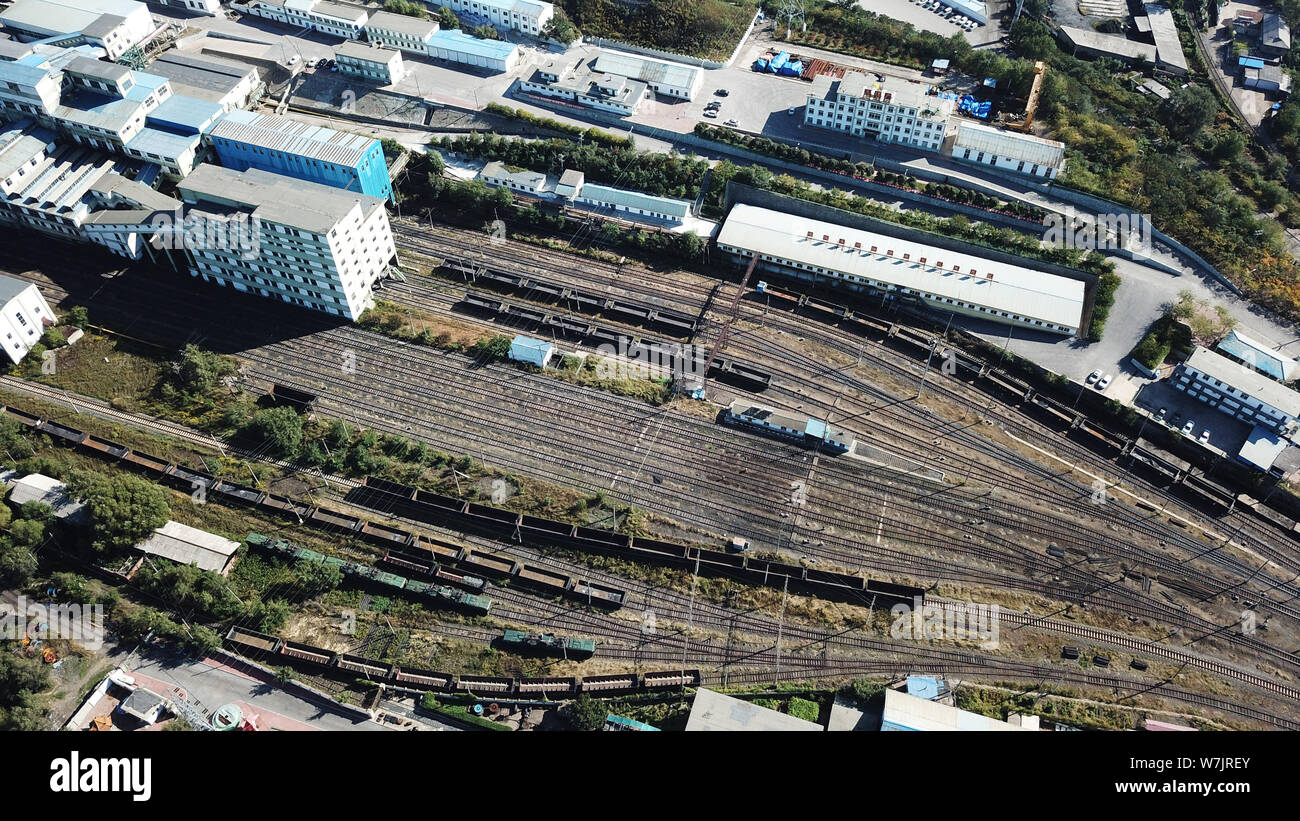 Aerial view of the Fushun West Open Coal Mine, the largest open coal ...
