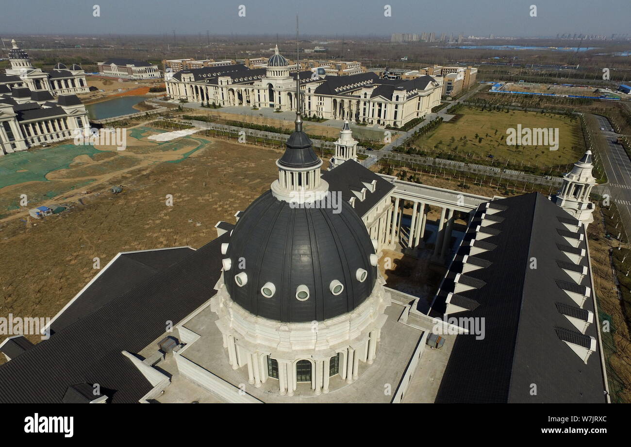 Aerial view of a European-style building at the Zilonghu campus of ...