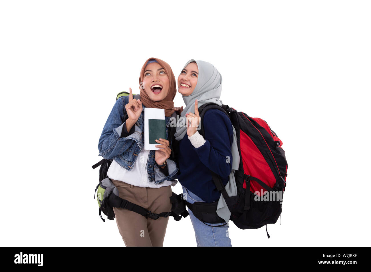 happy muslim backpacker smiling isolated over white background Stock ...