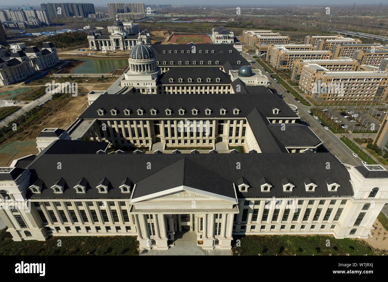 Aerial view of a European-style building at the Zilonghu campus of ...