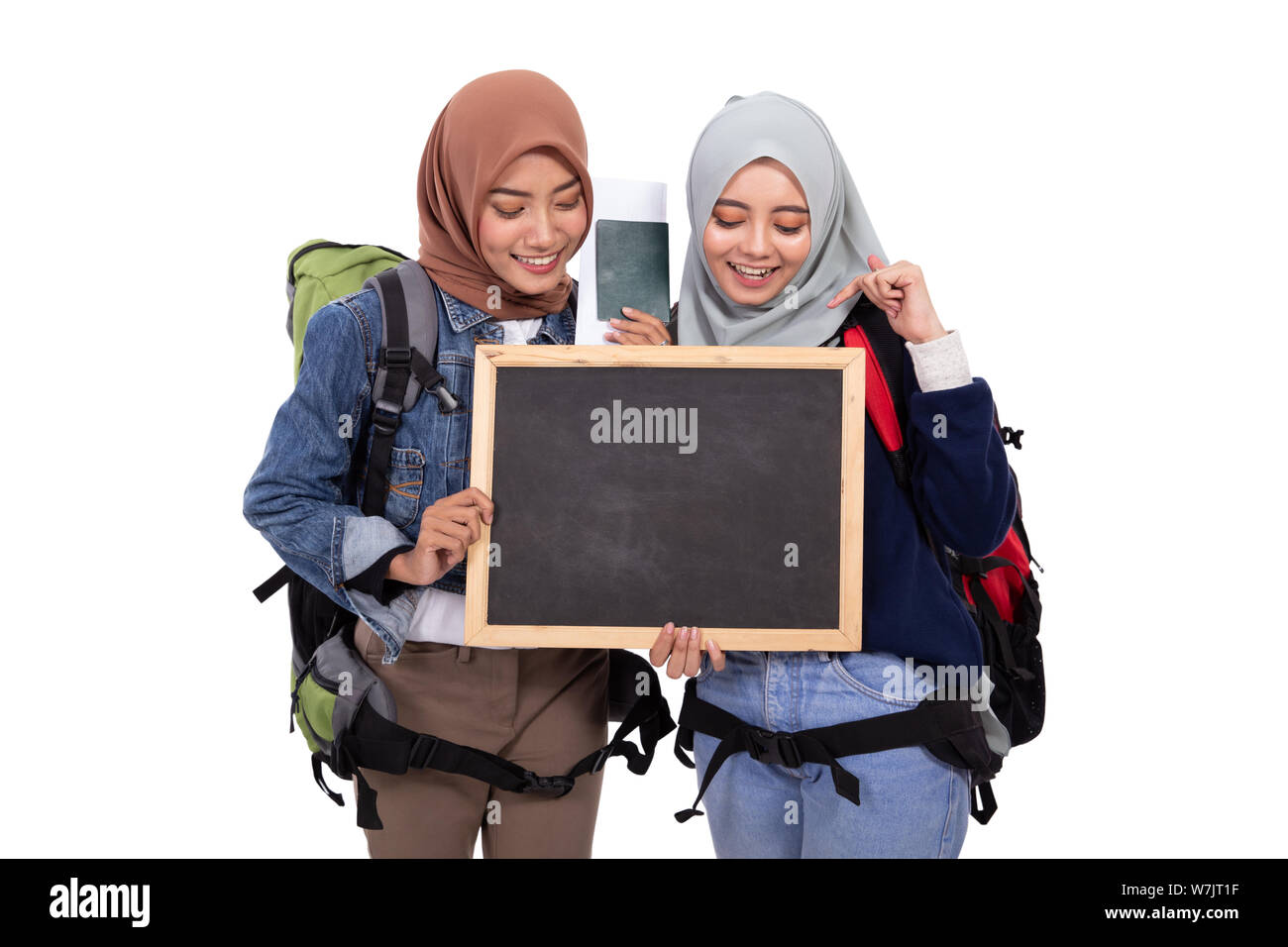 happy muslim backpacker smiling isolated over white background Stock ...