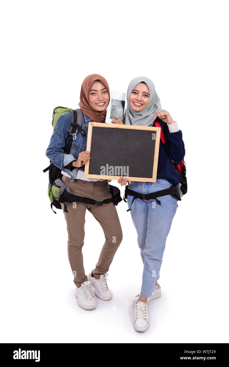 happy muslim backpacker smiling isolated over white background Stock ...