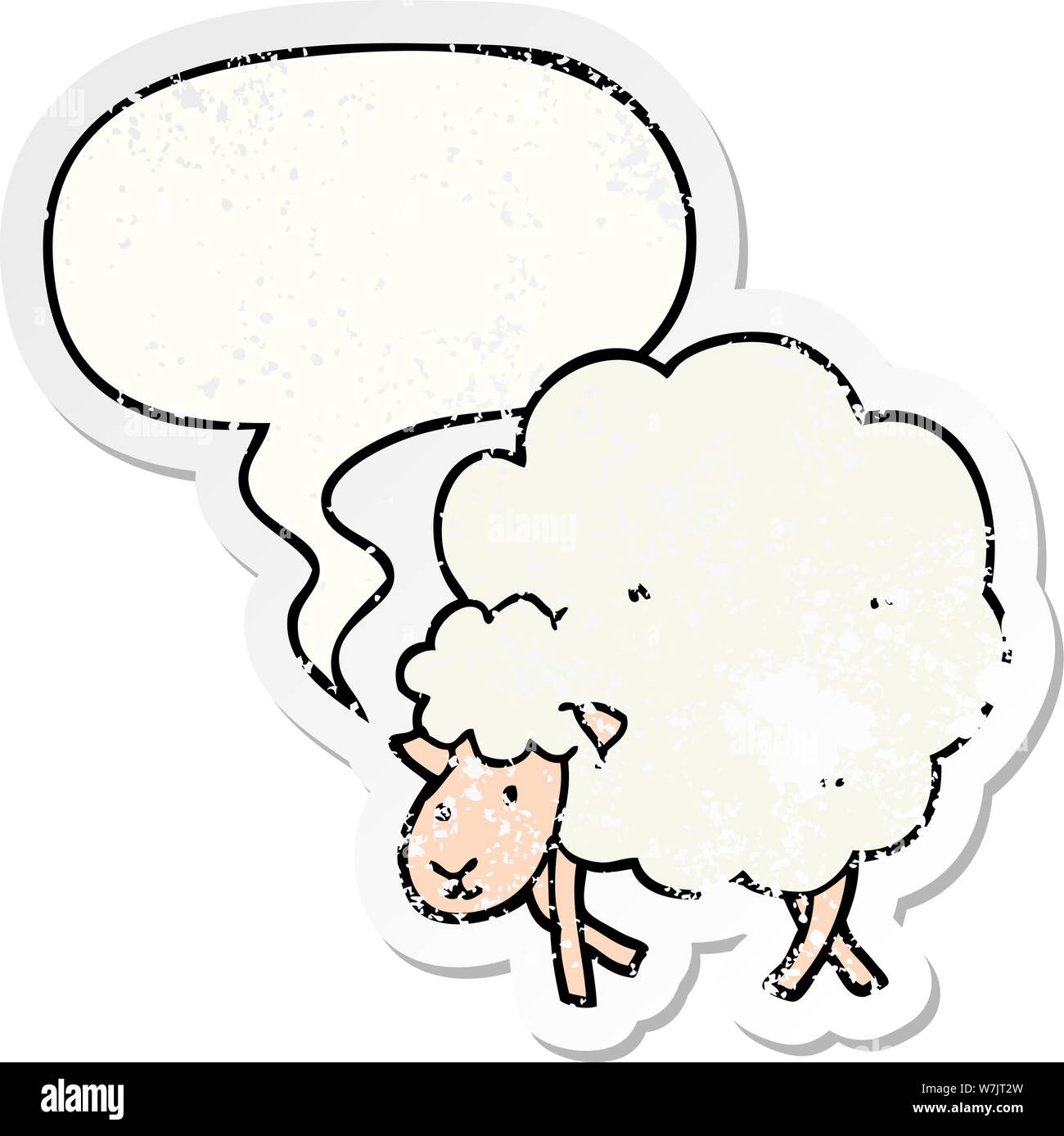 cartoon sheep with speech bubble distressed distressed old sticker ...