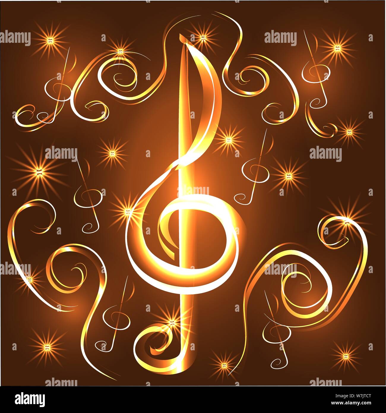 Elegant luminous contour of the treble clef on a dark background, neon ...