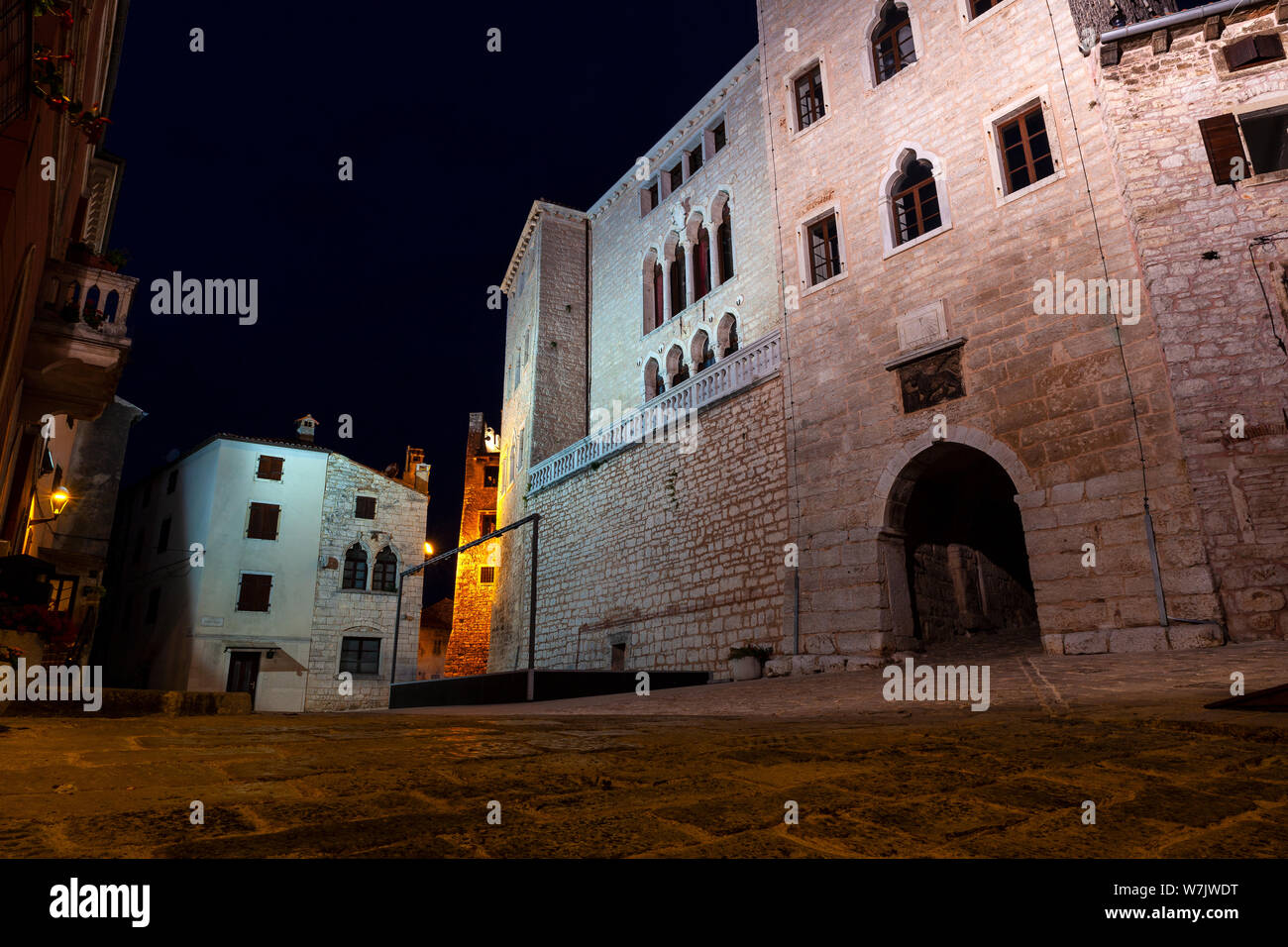Night view ot the venetian palace called Soardo – Bembo Castle in Valle ...