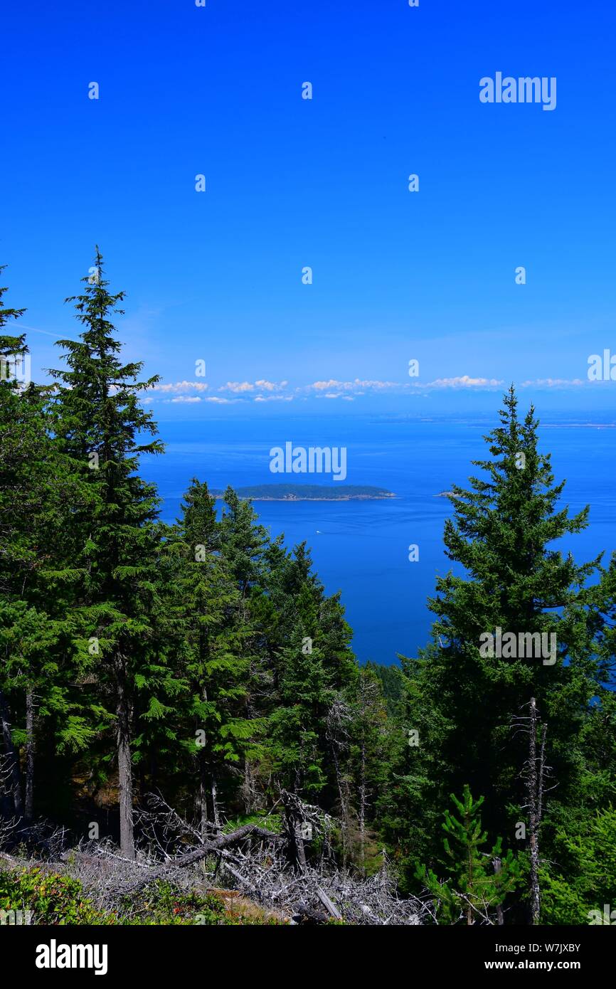 Panoramic view of the San Juan Islands as seen from Mt, Constitution on ...