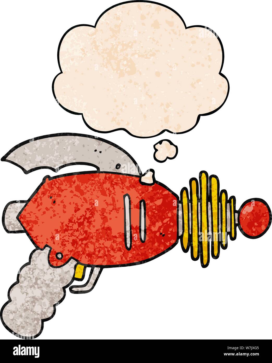 cartoon ray gun with thought bubble in grunge texture style Stock ...