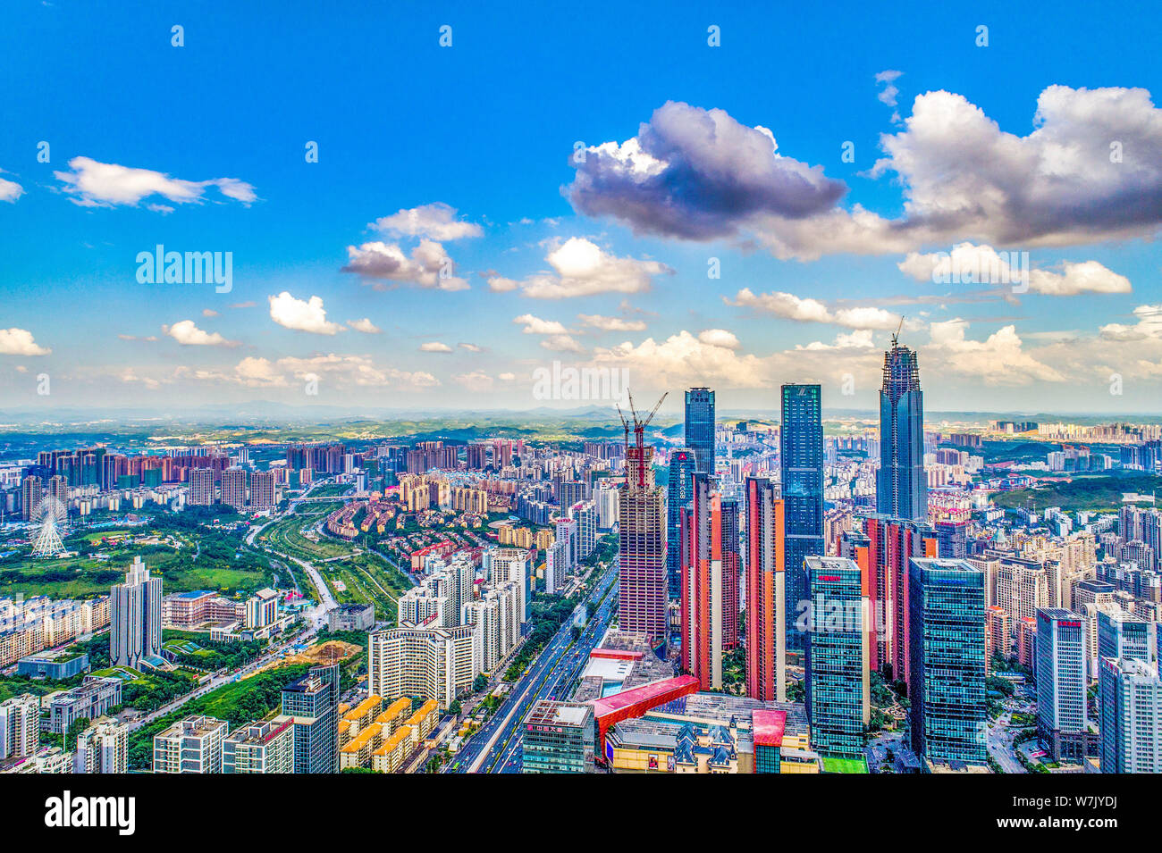 Aerial view of skyscrapers and high-rise residential buildings in ...