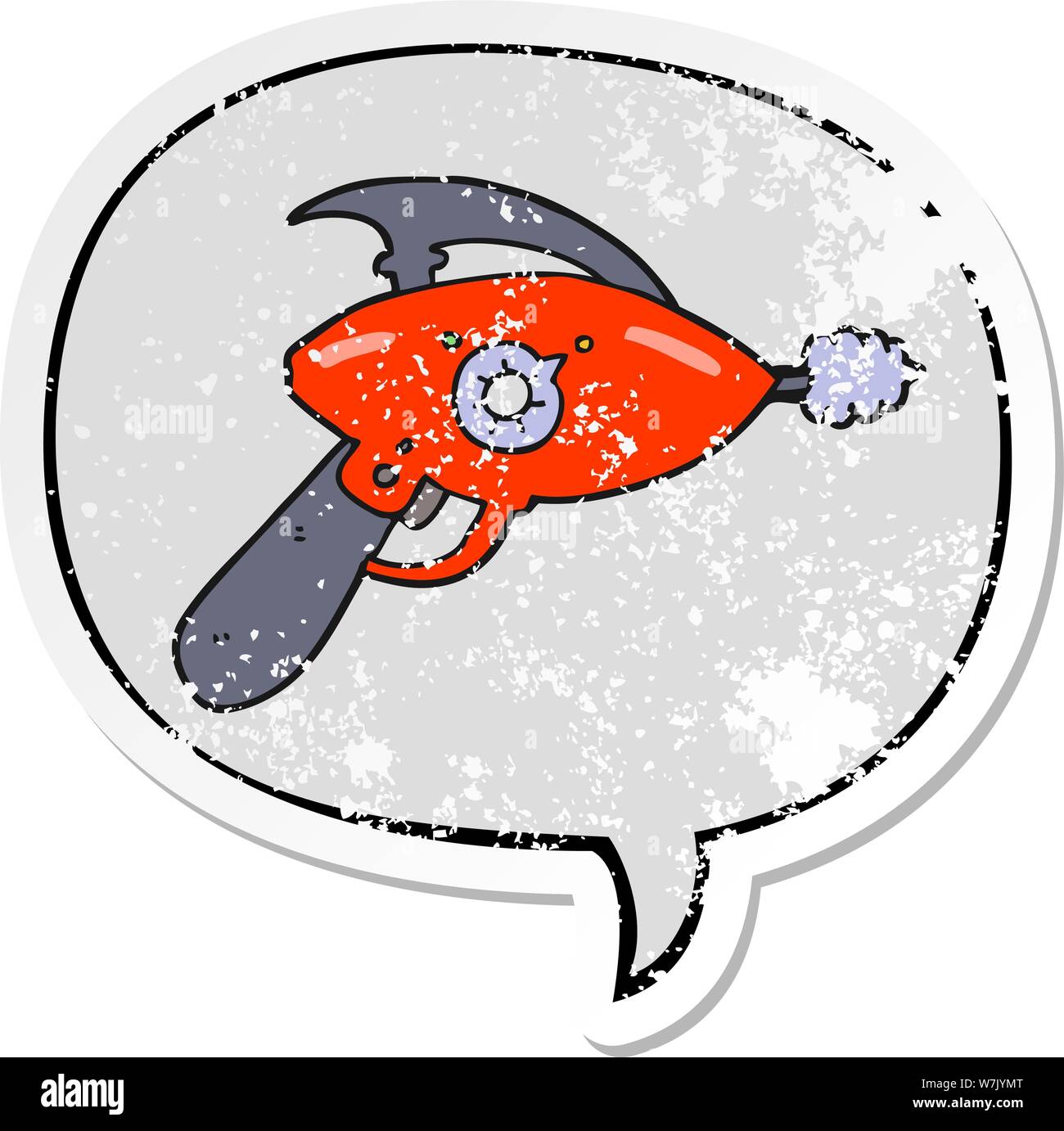 cartoon ray gun with speech bubble distressed distressed old sticker ...