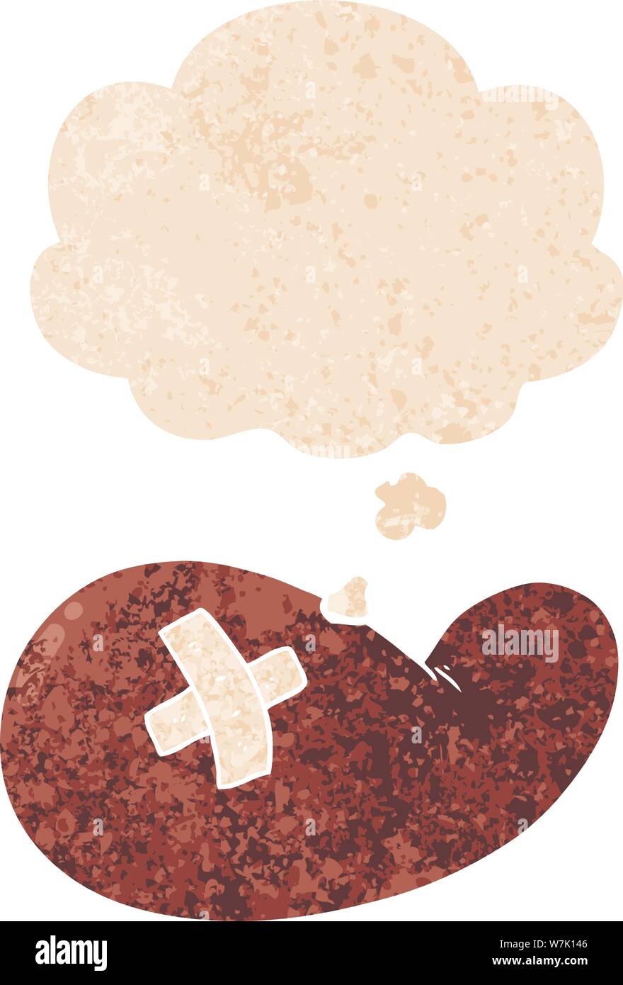 cartoon injured gall bladder with thought bubble in grunge distressed ...