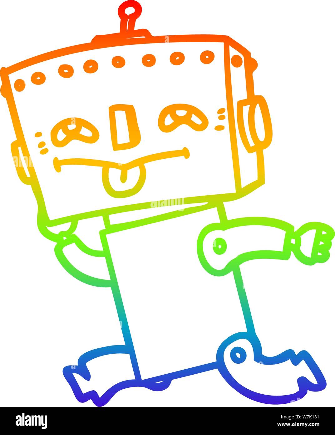 rainbow gradient line drawing of a cartoon robot Stock Vector Image ...