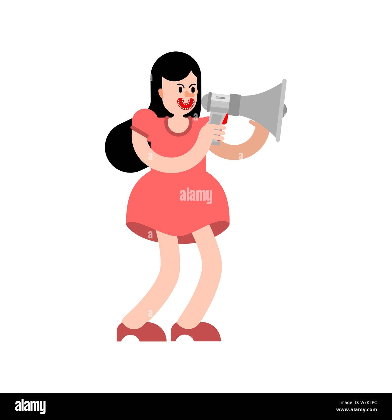 Woman shouting into megaphone isolated. Vector illustration Stock ...