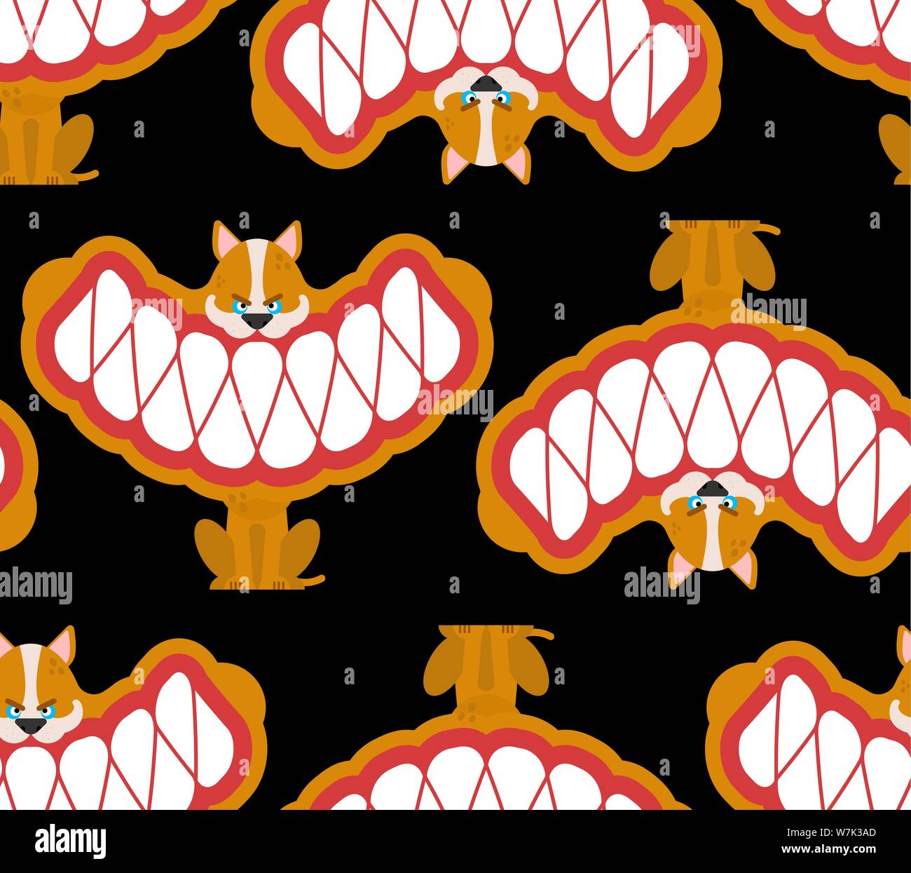 Little angry dog pattern seamless. small Pet Teeth grin background ...