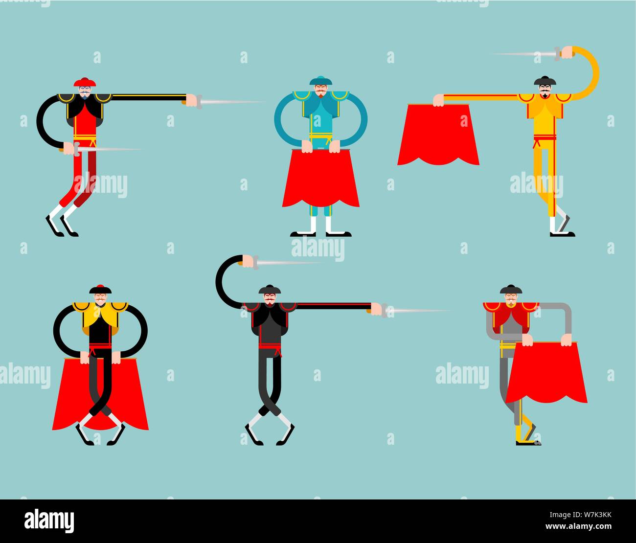Bullfighter set. Matador cartoon. Bullfight vector illustration Stock ...