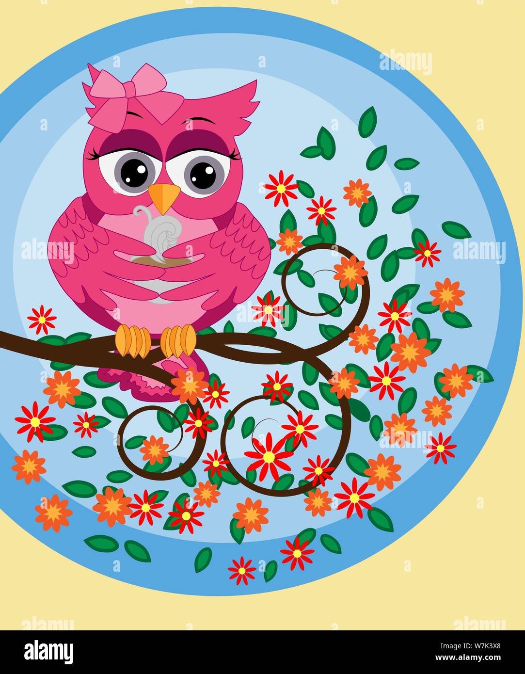 Pink Owl On Branch Clip Art