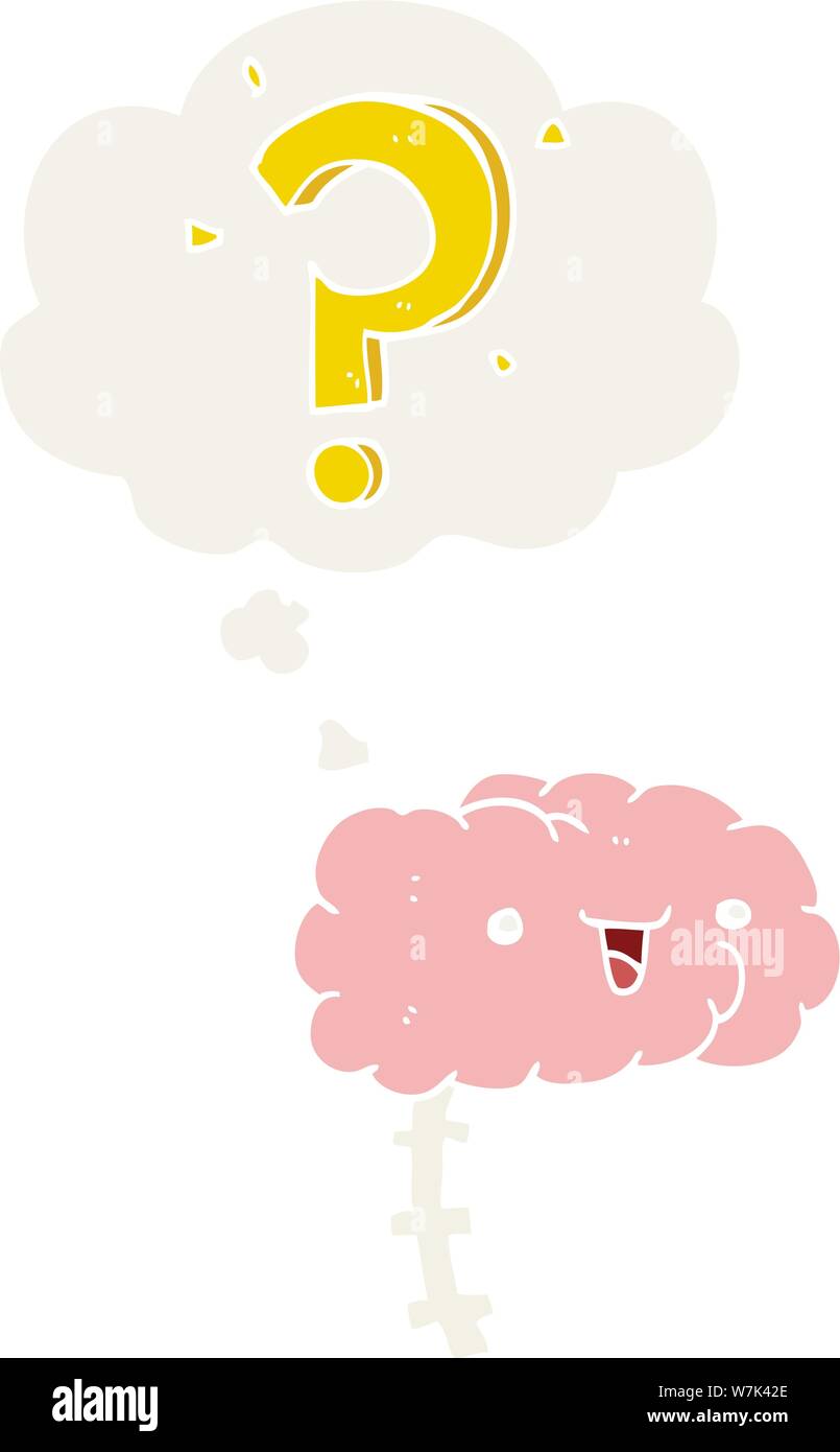 cartoon curious brain with thought bubble in retro style Stock Vector ...