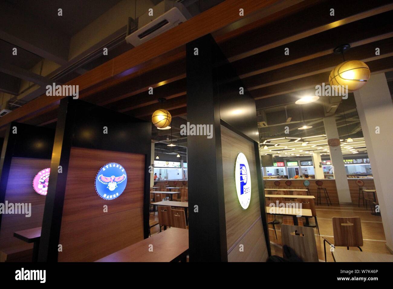 View of separated booths in the basketball dining area at a sports ...