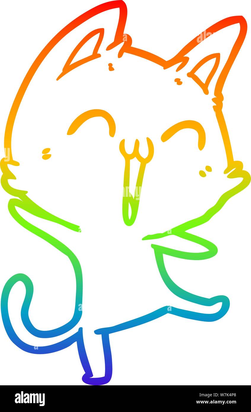 rainbow gradient line drawing of a happy cartoon cat meowing Stock ...