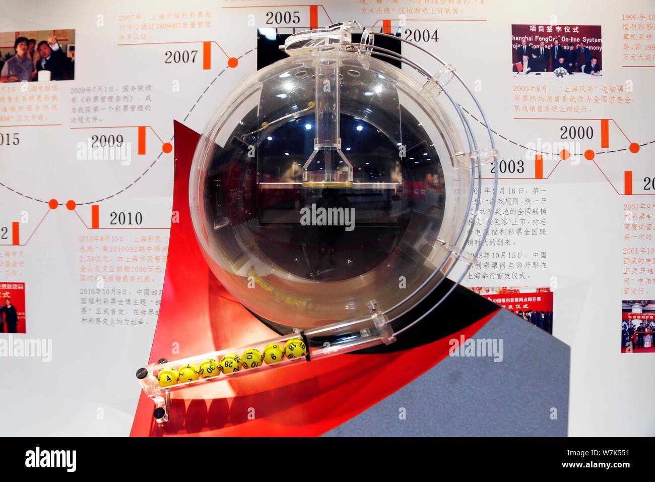 A lottery machine is on display at the Shanghai Welfare Lottery Culture ...