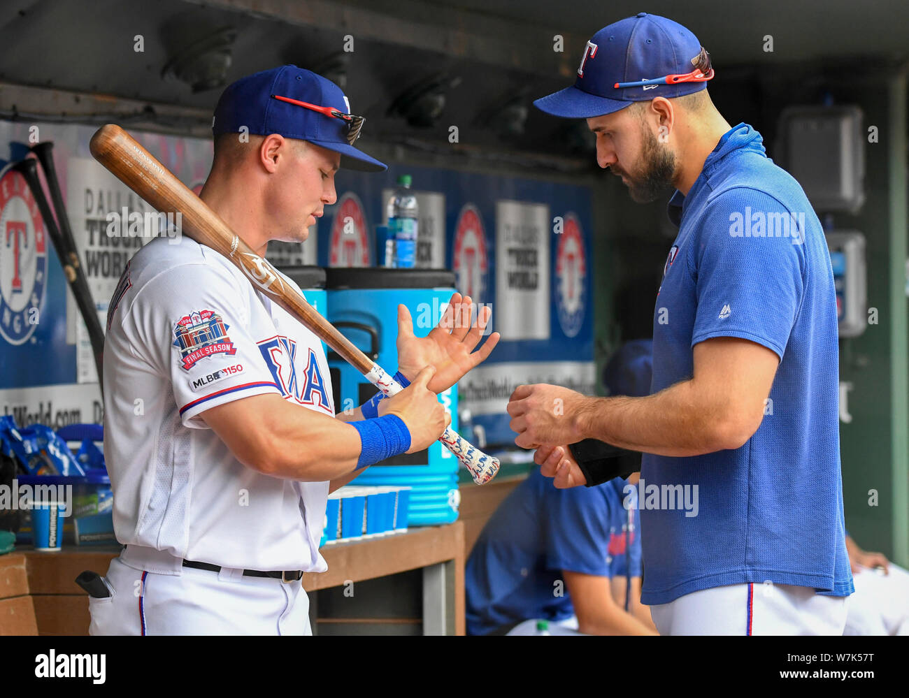 August 04, 2019: Texas Rangers outfielder Scott Heineman #16 speaks ...