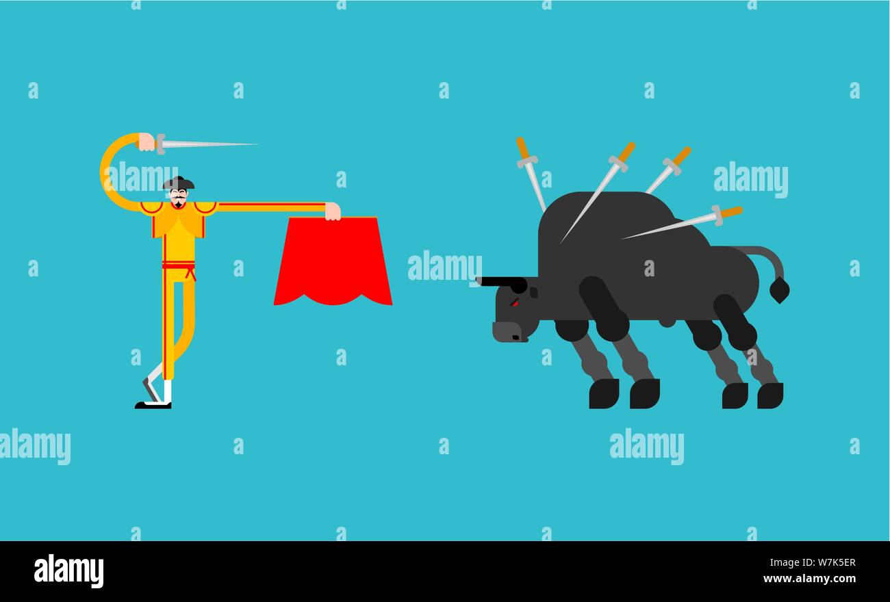 Matador and bull. Bullfighter and ox. Bullfight vector illustration ...