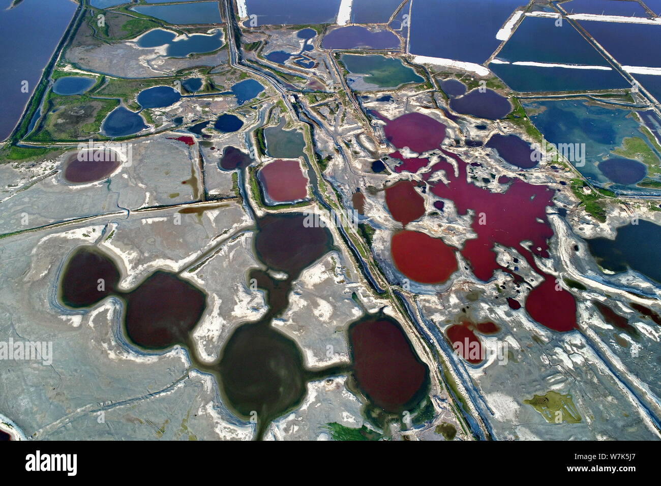 Aerial view of colorful Salt Lake of Yuncheng, world-famous inland salt ...