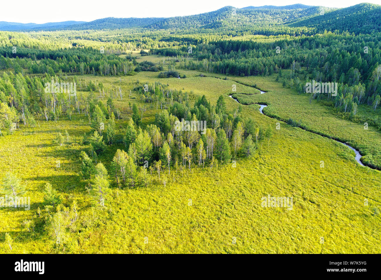 A bird's eye view shows scenery of Greater Khingan Range, also known as ...