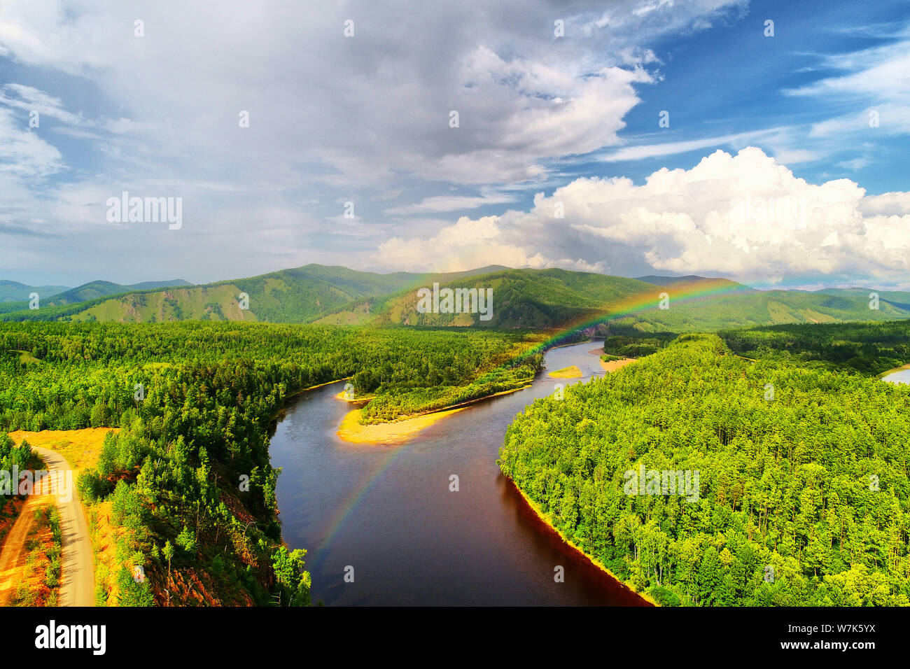 A bird's eye view shows scenery of Greater Khingan Range, also known as ...
