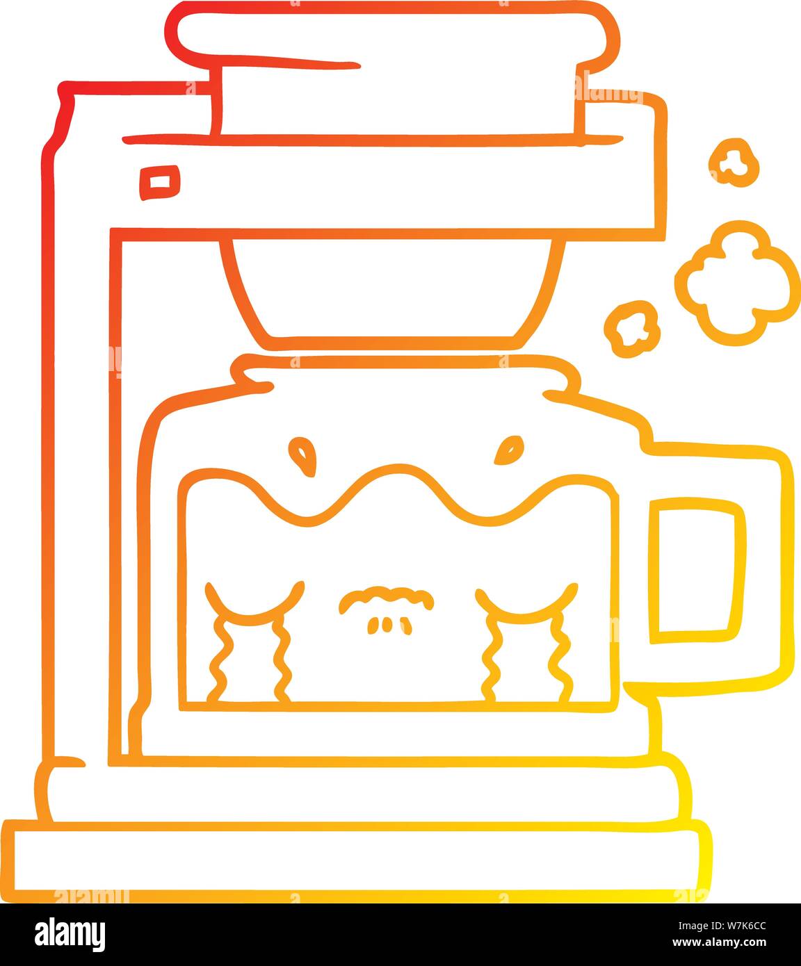 warm gradient line drawing of a cartoon crying filter coffee machine ...