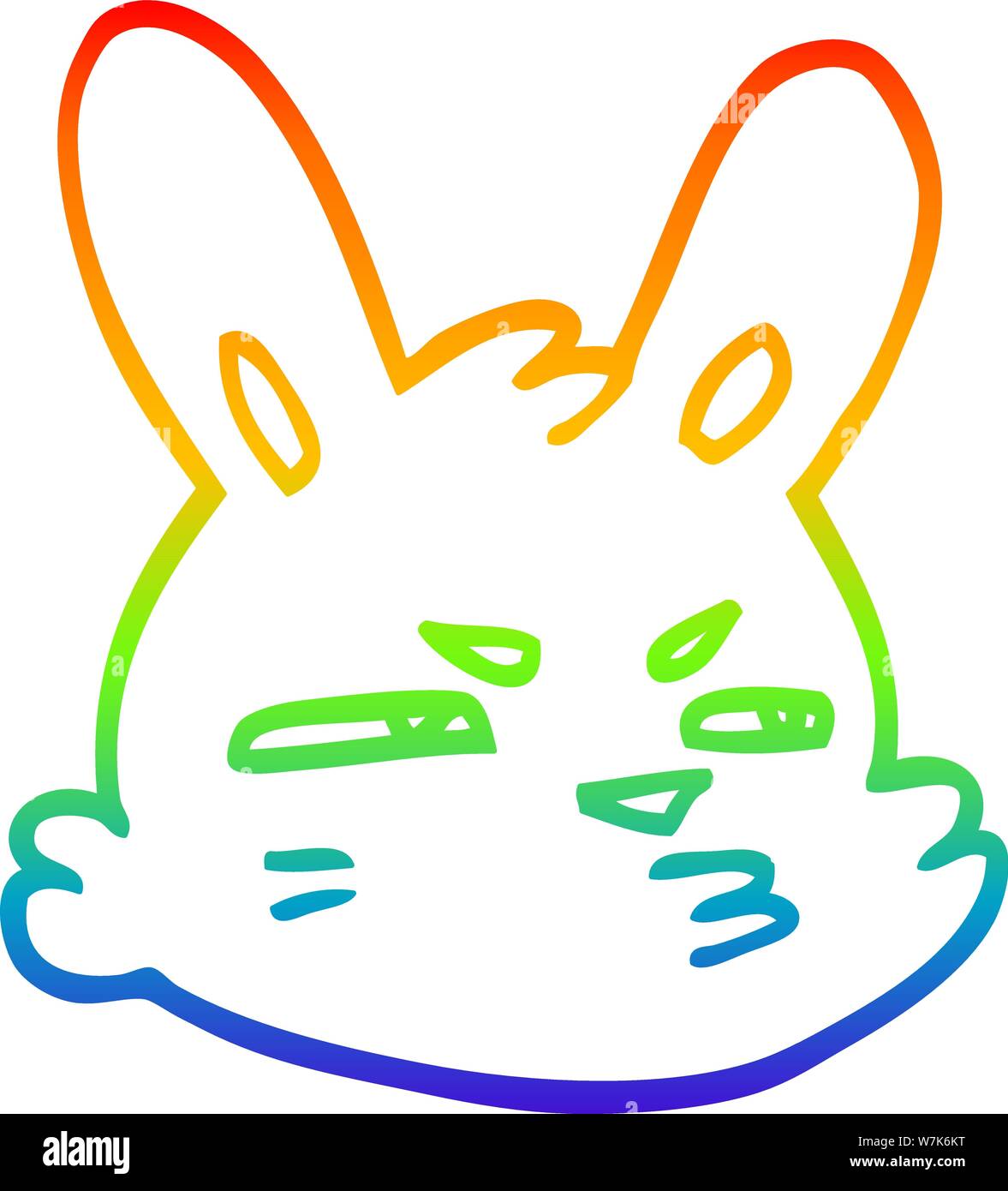 rainbow gradient line drawing of a cartoon moody rabbit Stock Vector ...