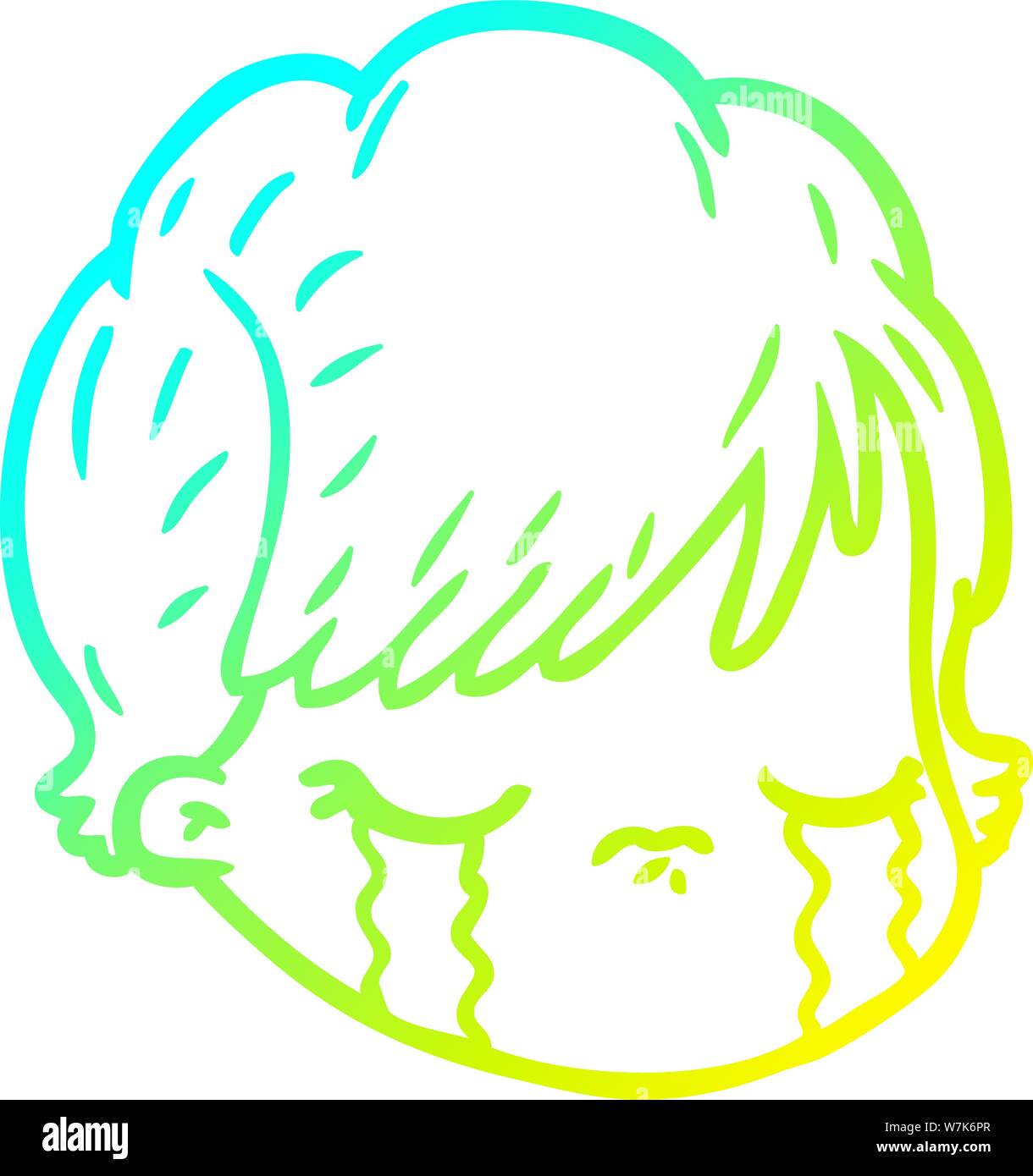 cold gradient line drawing of a cartoon female face crying Stock Vector ...