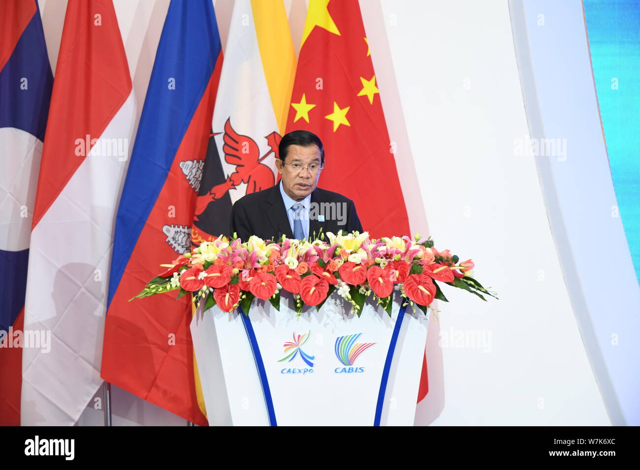 Cambodian Prime Minister Hun Sen delivers a speech during the opening ...