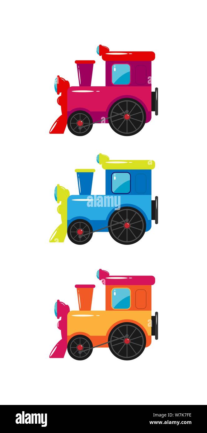 Children's toy. Set of children's colorful trains. Flat design Stock ...