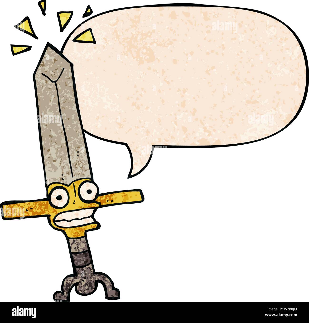 cartoon magic sword with speech bubble in retro texture style Stock ...