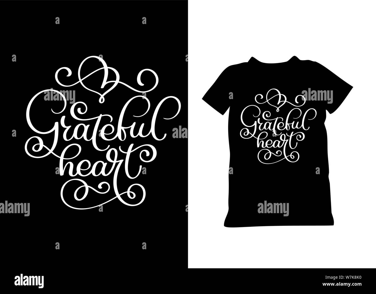 Grateful heart hand drawn vector lettering for Thanksgiving Day. white ...