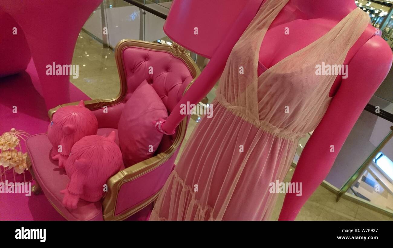 Pink installations are on display at the Crystal Galleria shopping mall ...