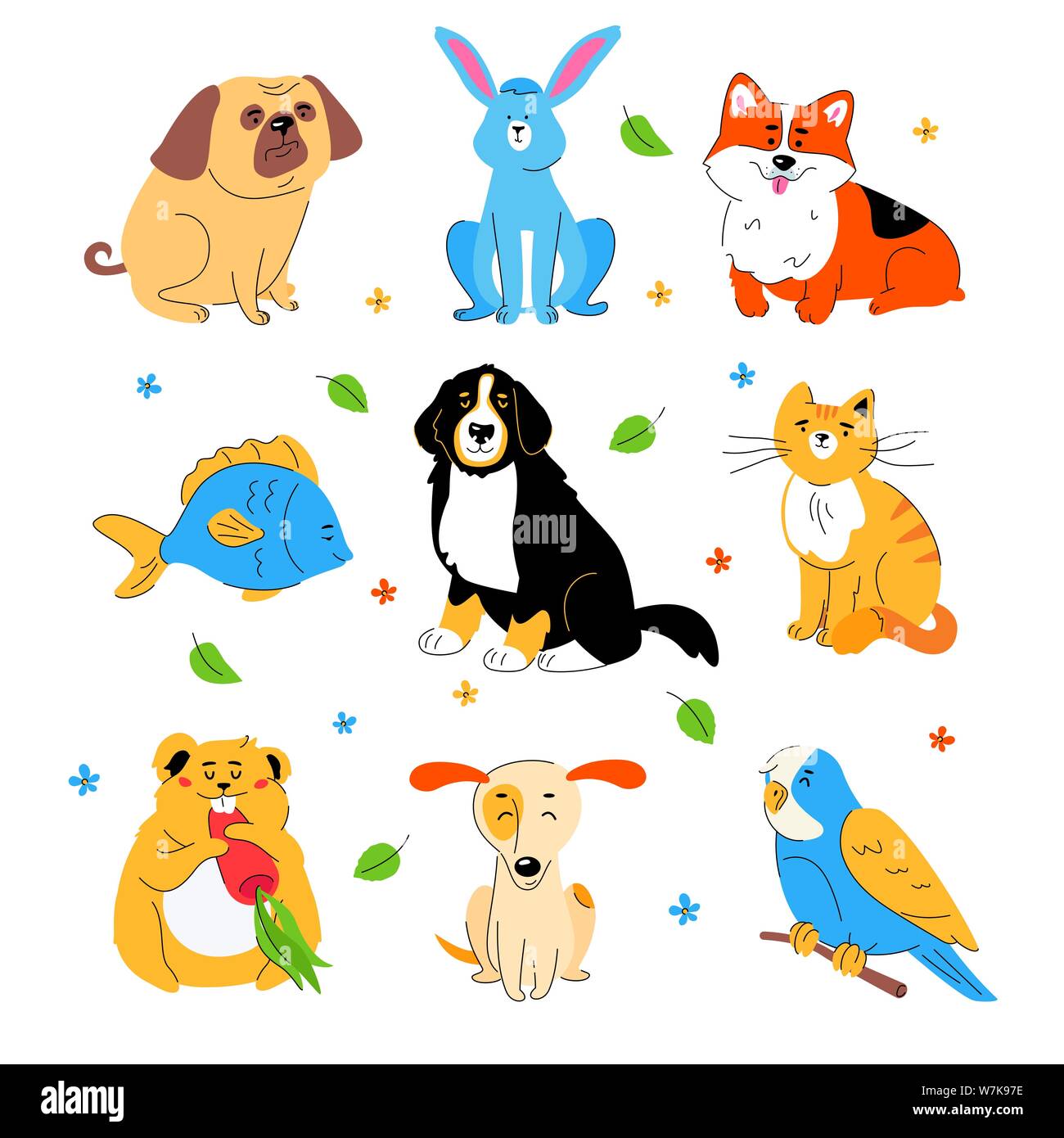 Cute pets - modern flat design style set of characters Stock Vector ...
