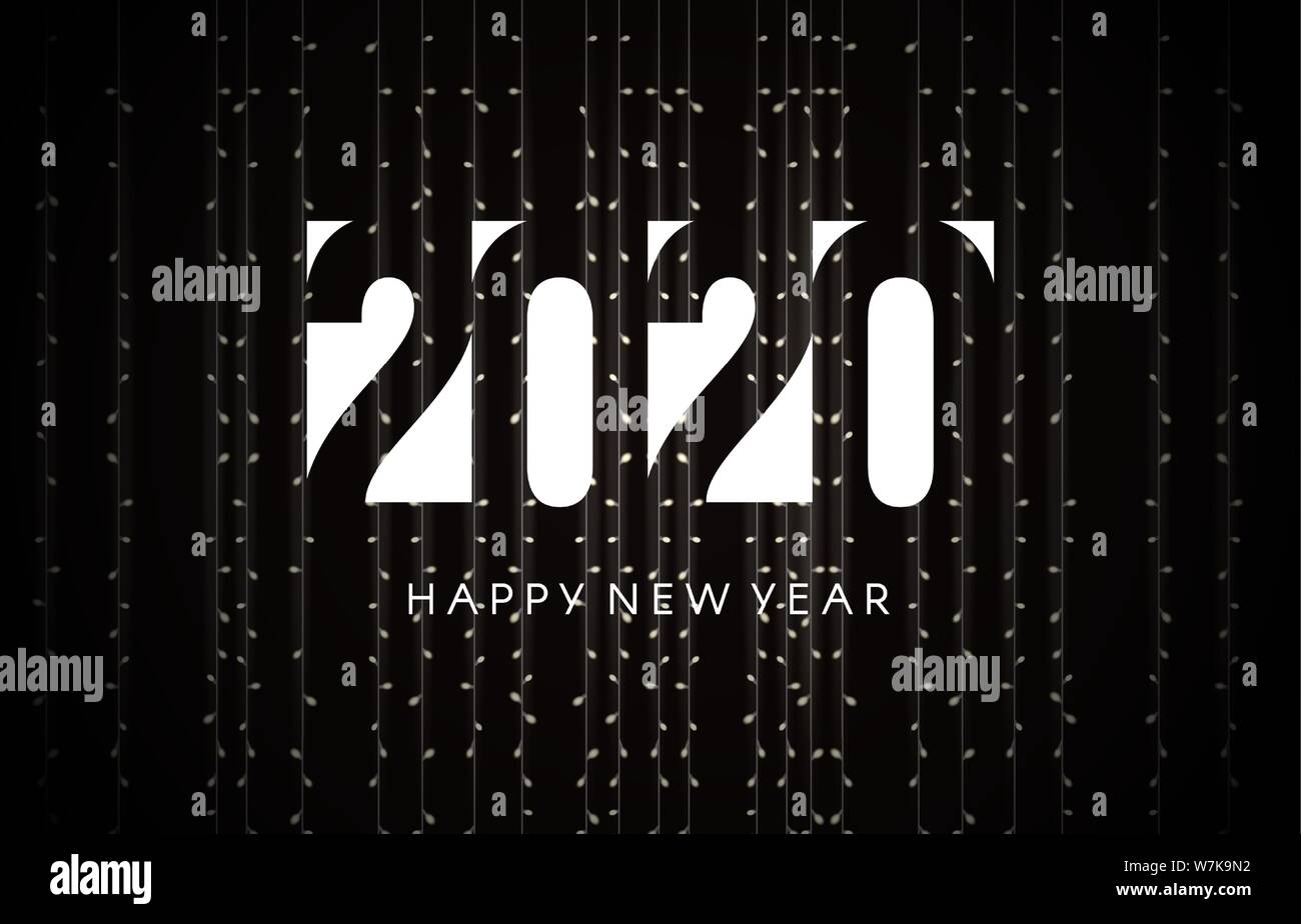 2020 happy new year greeting card for night new year party. Negative ...