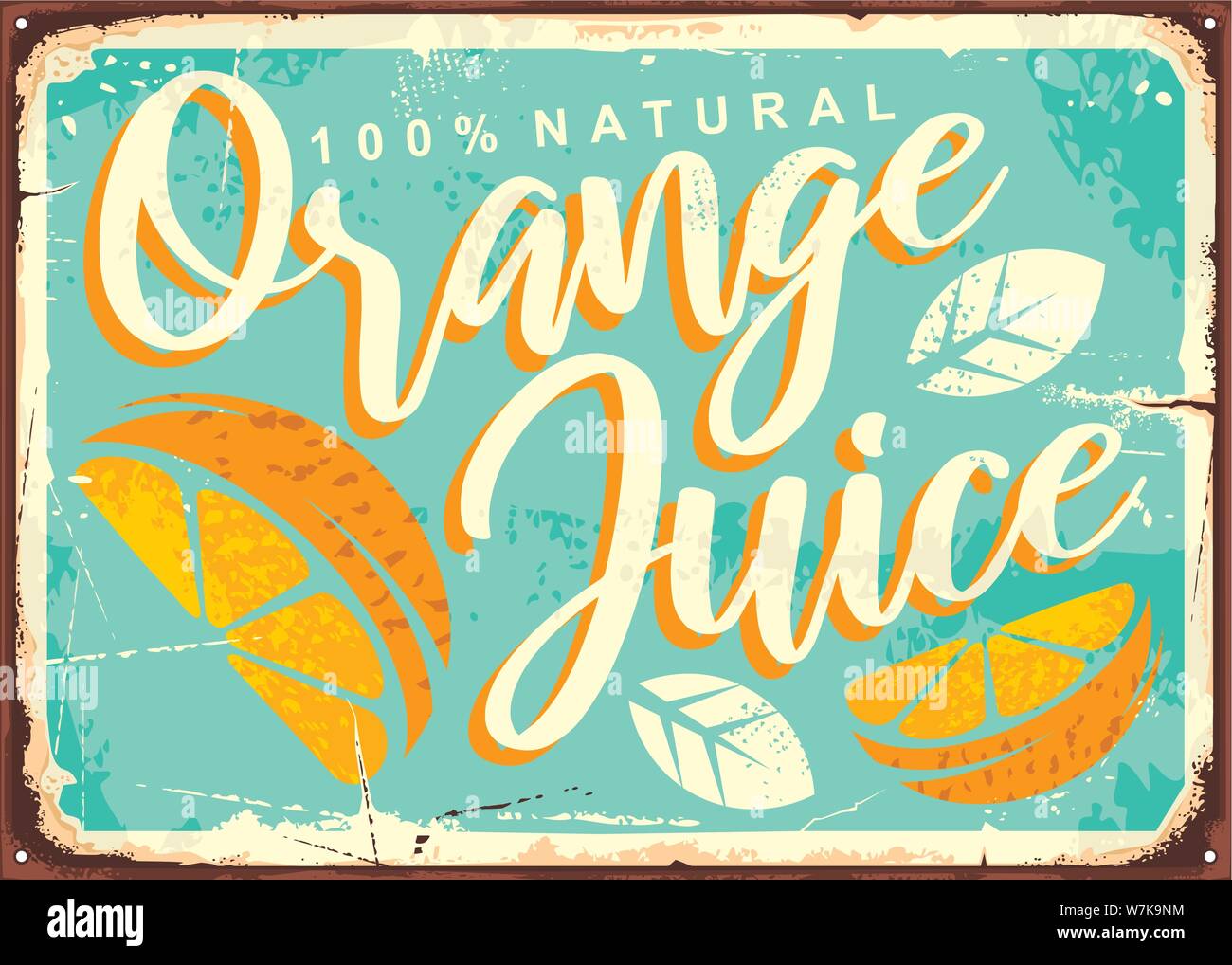 Orange juice retro tin sign. Metal sign for seasonal fruit drink ...