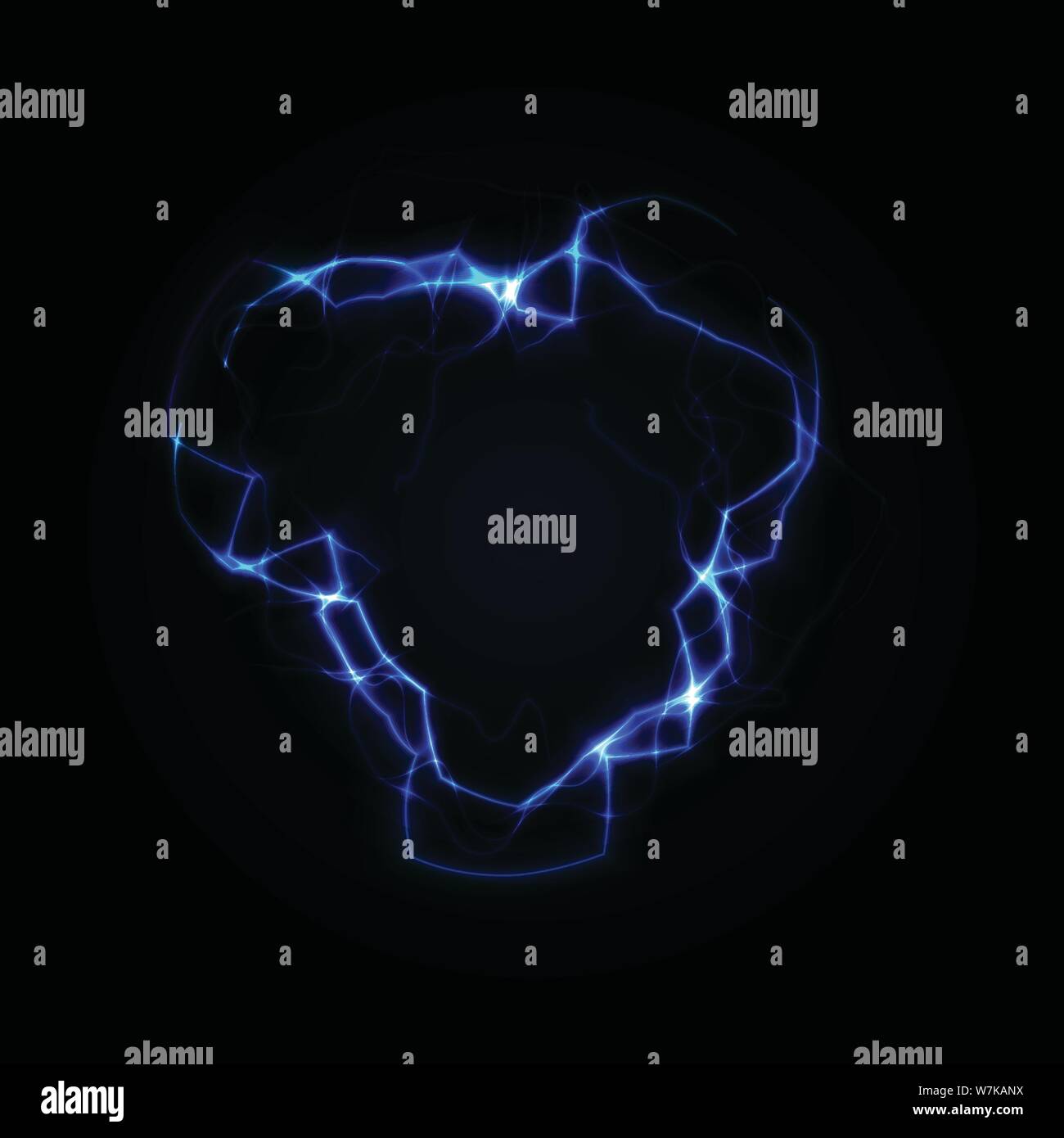 Lightning round frame. Blue plasma magical portal. Vector illustration ...