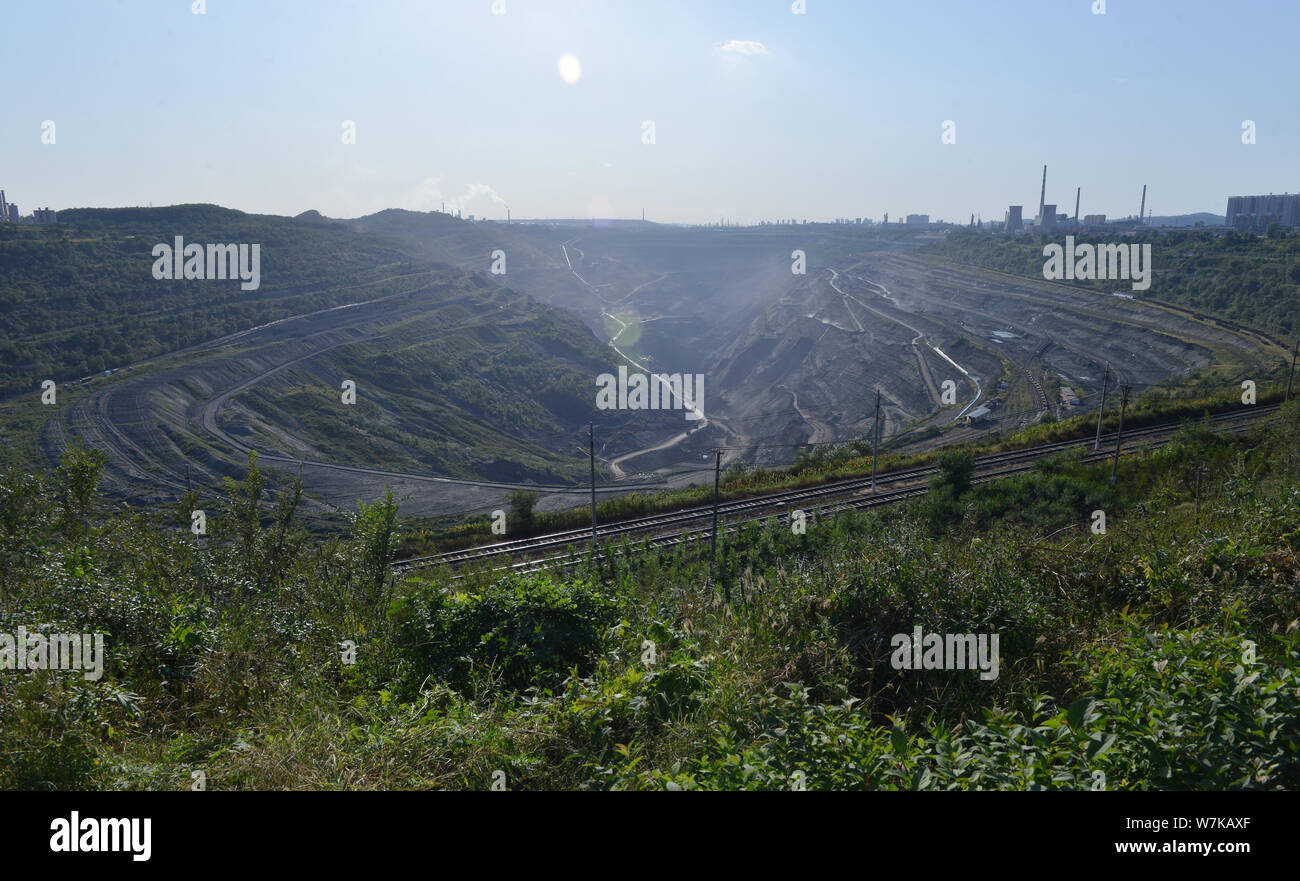 Aerial view of the Fushun East Open-Pit Coal Mine in Fushun city ...