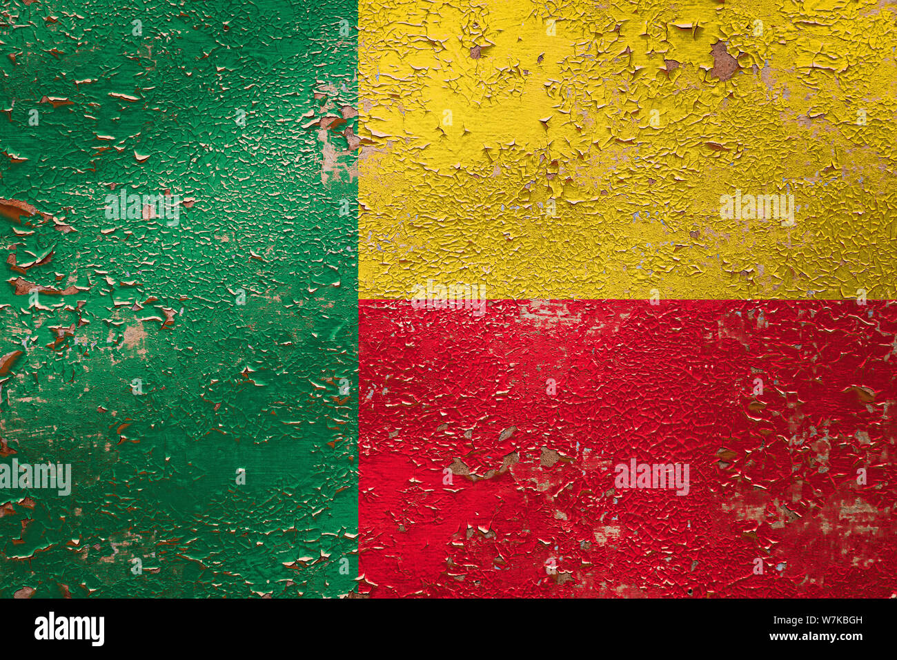 National flag of Benin on old peeling wall background.The concept of ...