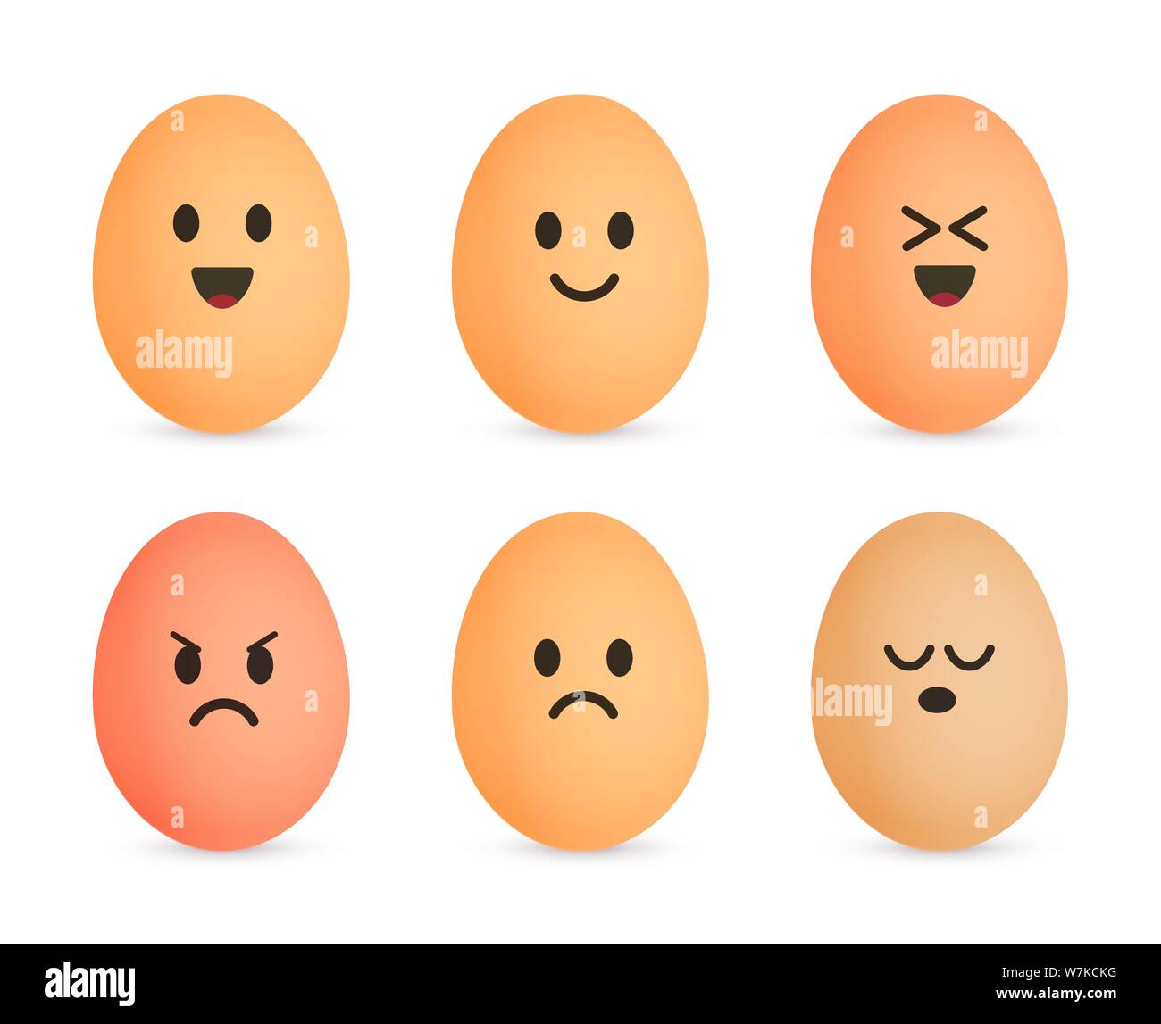 Egg icon set. Cheerful eggshell characters. Emotional face on eggs ...