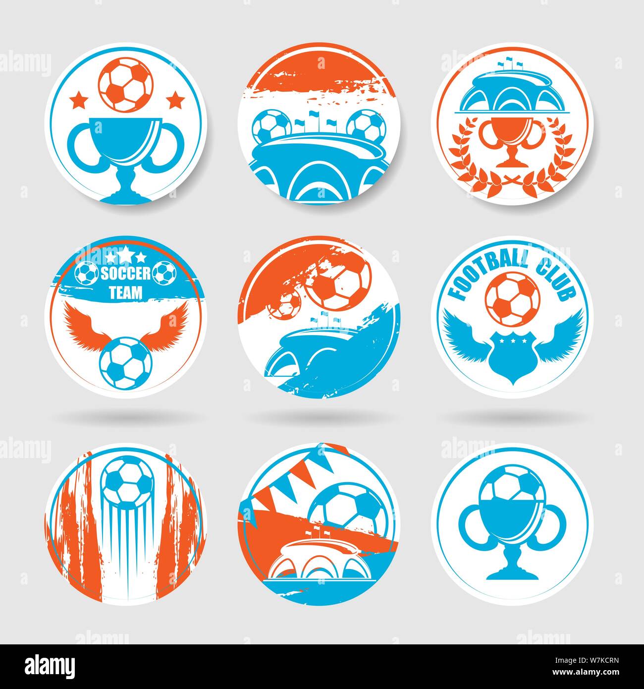 Set of nine different soccer sport stickers isolated on gray background ...