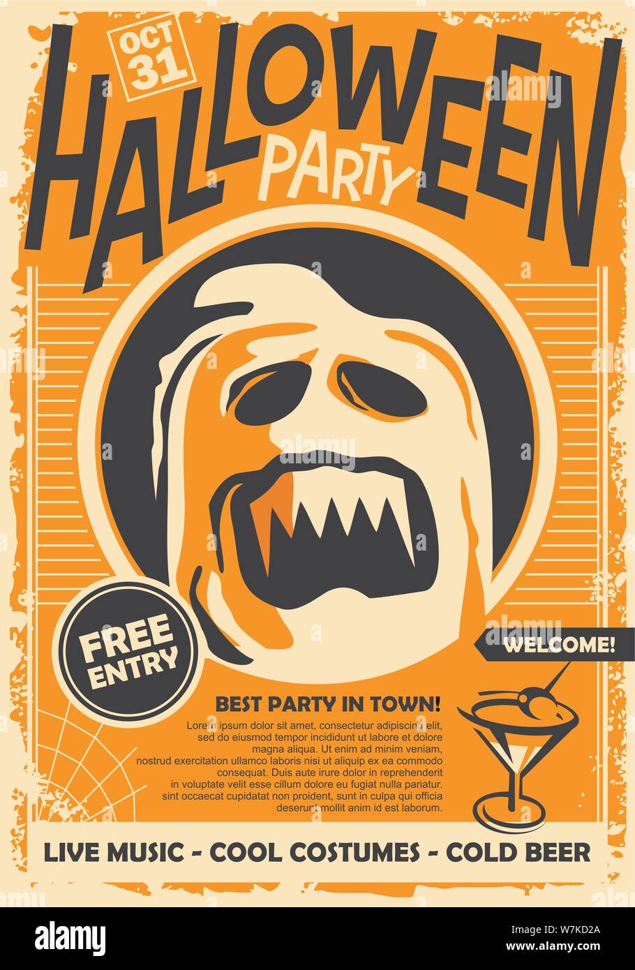 Ghost graphic illustration for Halloween night event. Retro poster ...