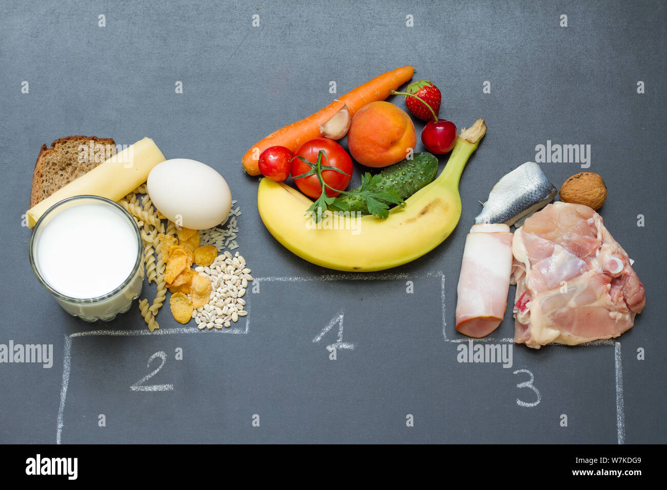 Fruits and vegetables first place abstract diet concept wit diary ...